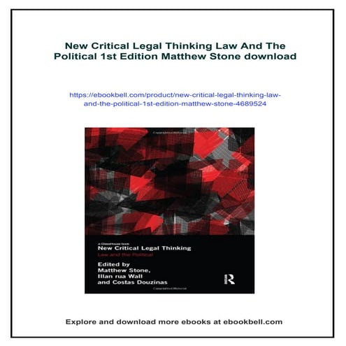 New Critical Legal Thinking Law And The Political 1st Edition Matthew ...