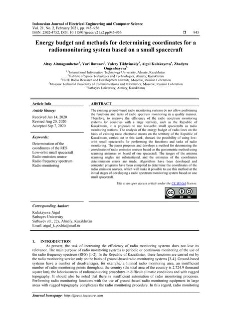 Energy Budget And Methods For Determining Coordinates For A