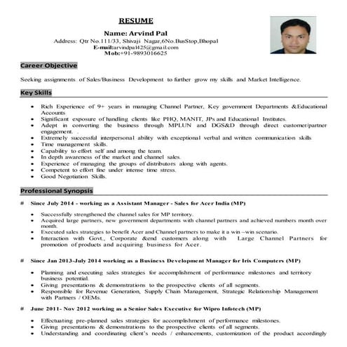 Resume Arvind Pal | DOCX | Sales | Business