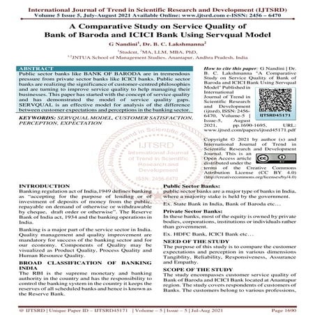 A Comparative Study on Service Quality of Bank of Baroda and ICICI Bank Using Servqual Model | PDF