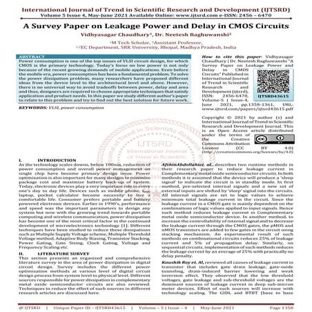 A Survey Paper On Leakage Power And Delay In Cmos Circuits Pdf