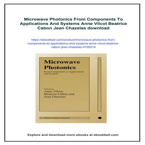 Microwave Photonics From Components To Applications And Systems Anne Vilcot Beatrice Cabon Jean ...