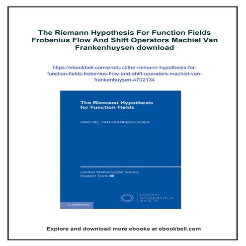 The Riemann Hypothesis For Function Fields Frobenius Flow And Shift Operators Machiel Van ...