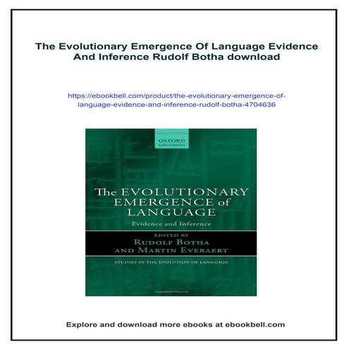 The Evolutionary Emergence Of Language Evidence And Inference Rudolf ...