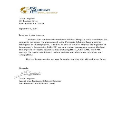 Summary Letter - Michael Sinegar | PDF