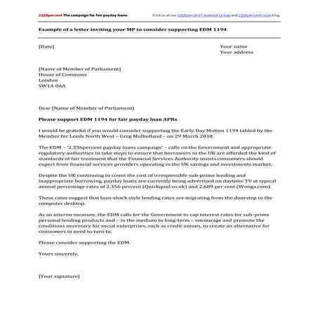 Sample EDM Letter to UK MPs | PDF