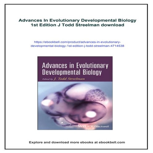 Advances In Evolutionary Developmental Biology 1st Edition J Todd Streelman | PDF