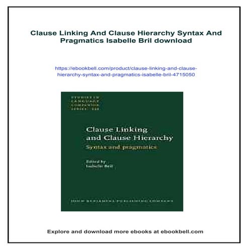 Clause Linking And Clause Hierarchy Syntax And Pragmatics Isabelle Bril | PDF