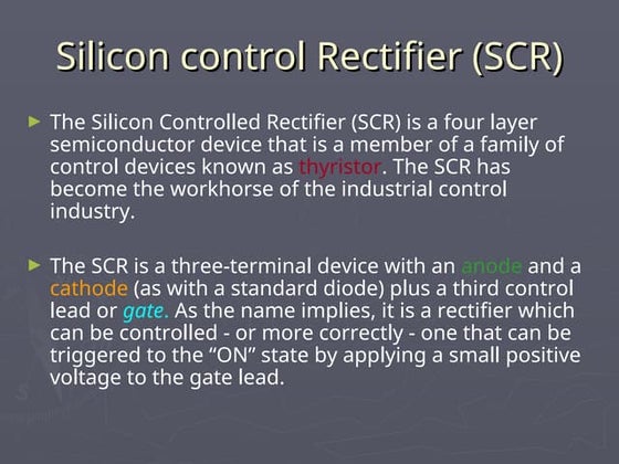 Silicon controlled rectifier ( SCR ) | PPTX | Operating Systems | Computer Software and Applications