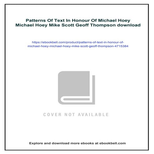 Patterns Of Text In Honour Of Michael Hoey Michael Hoey Mike Scott ...