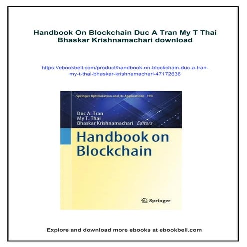 Handbook On Blockchain Duc A Tran My T Thai Bhaskar Krishnamachari | PDF
