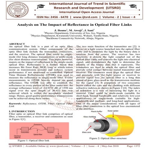 Analysis on The Impact of Reflectance in Optical Fiber Links | PDF