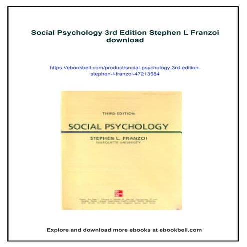 Social Psychology 3rd Edition Stephen L Franzoi | PDF