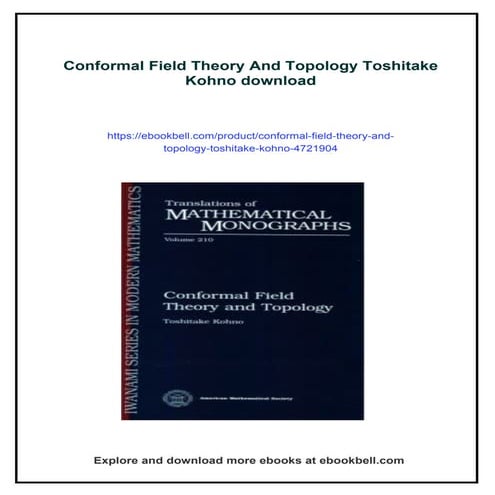Conformal Field Theory And Topology Toshitake Kohno | PDF