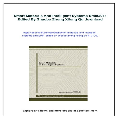 Smart Materials And Intelligent Systems Smis2011 Edited By Shaobo Zhong ...