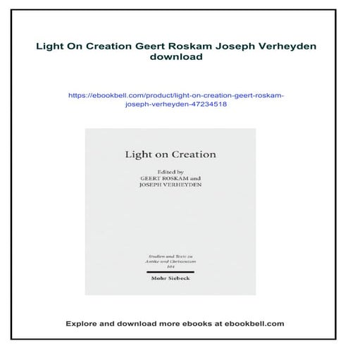 Light On Creation Geert Roskam Joseph Verheyden | PDF