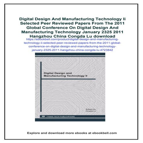 Digital Design And Manufacturing Technology Ii Selected Peer Reviewed ...