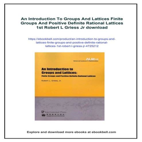An Introduction To Groups And Lattices Finite Groups And Positive Definite Rational Lattices 1st ...