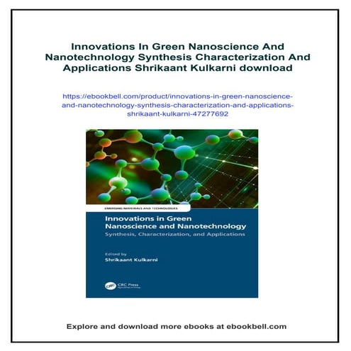 Innovations In Green Nanoscience And Nanotechnology Synthesis Characterization And Applications ...
