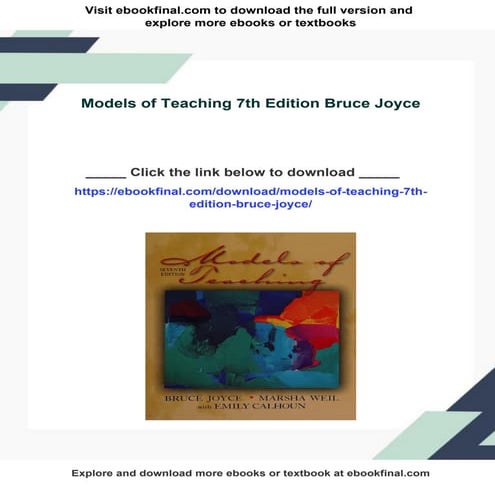 Models of Teaching 7th Edition Bruce Joyce | PDF