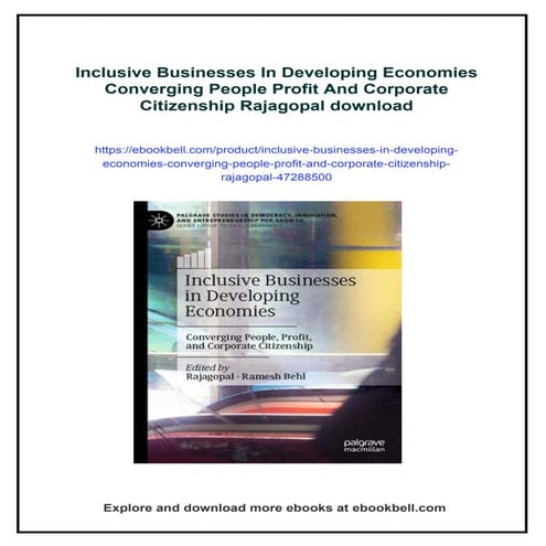 Inclusive Businesses In Developing Economies Converging People Profit ...