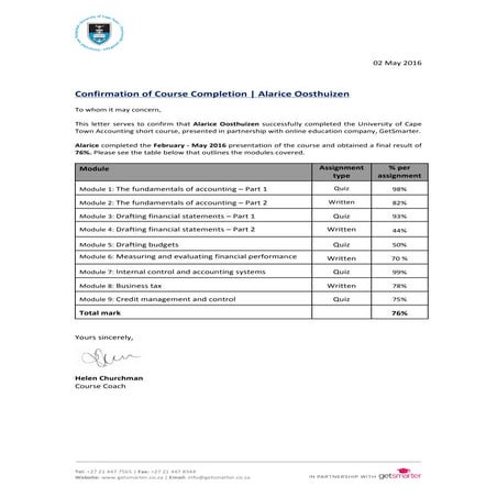 Certificate UCT | PDF