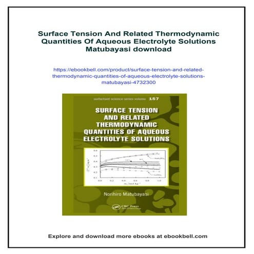 Surface Tension And Related Thermodynamic Quantities Of Aqueous Electrolyte Solutions Matubayasi ...