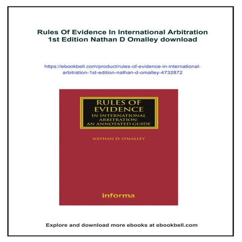 Rules Of Evidence In International Arbitration 1st Edition Nathan D ...