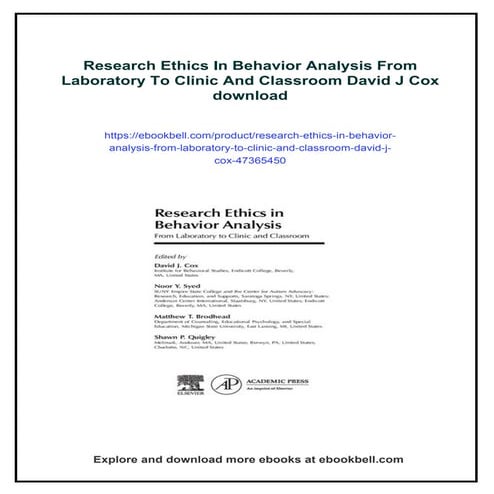 Research Ethics In Behavior Analysis From Laboratory To Clinic And ...