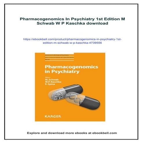 Pharmacogenomics In Psychiatry 1st Edition M Schwab W P Kaschka | PDF