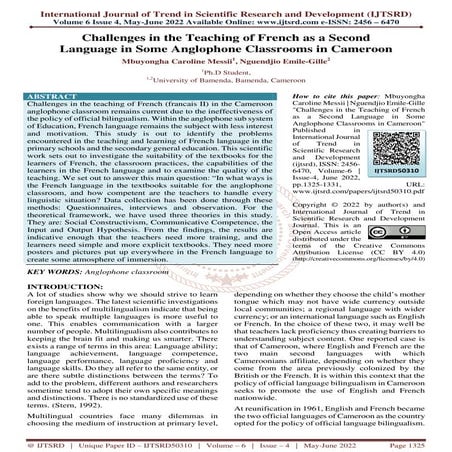 Challenges in the Teaching of French as a Second Language in Some ...