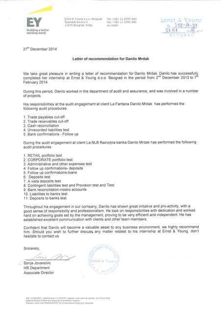 PriceWaterhouseCoopers Reference Letter | PDF