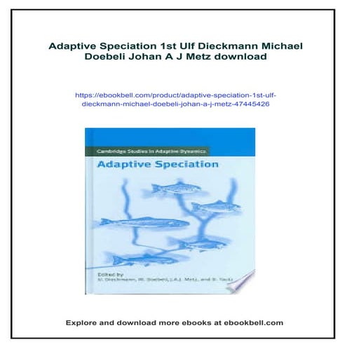 Adaptive Speciation 1st Ulf Dieckmann Michael Doebeli Johan A J Metz | PDF
