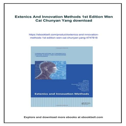 Extenics And Innovation Methods 1st Edition Wen Cai Chunyan Yang | PDF