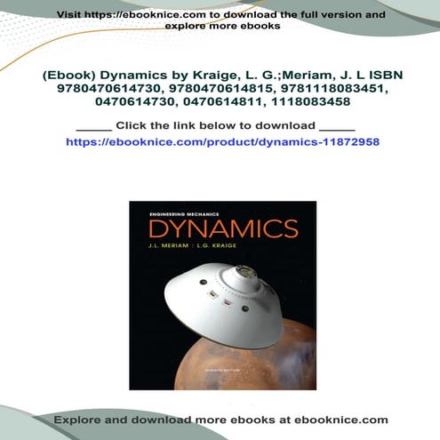 (Ebook) Dynamics by Kraige, L. G.;Meriam, J. L ISBN 9780470614730, 9780470614815, 9781118083451 ...