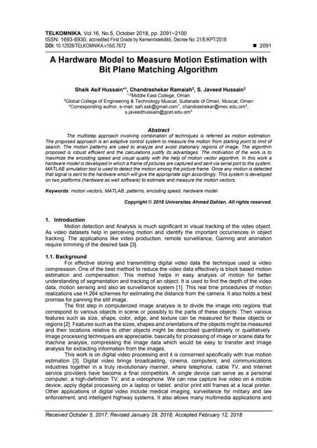 A Hardware Model To Measure Motion Estimation With Bit Plane Matching Algorithm Pdf Video