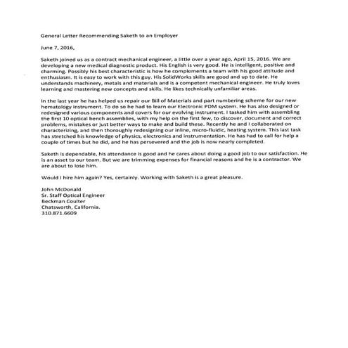 Reccomendation letter (By John McDonald) | PDF