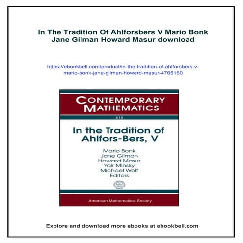 In The Tradition Of Ahlforsbers V Mario Bonk Jane Gilman Howard Masur | PDF