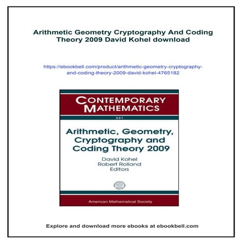 Arithmetic Geometry Cryptography And Coding Theory 2009 David Kohel | PDF