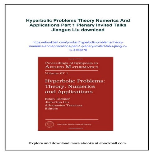 Hyperbolic Problems Theory Numerics And Applications Part 1 Plenary Invited Talks Jianguo Liu | PDF