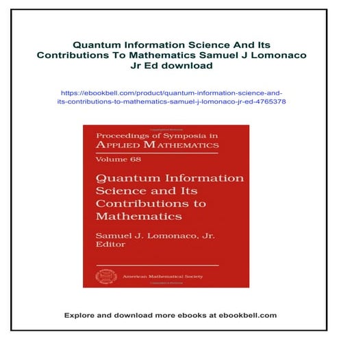 Quantum Information Science And Its Contributions To Mathematics Samuel ...