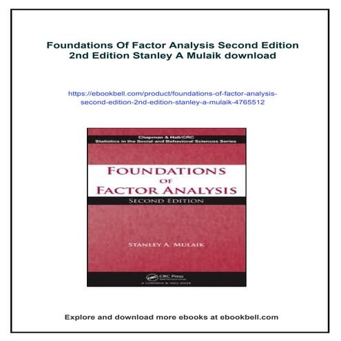 Foundations Of Factor Analysis Second Edition 2nd Edition Stanley A Mulaik | PDF
