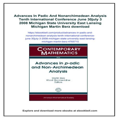 Advances In Padic And Nonarchimedean Analysis Tenth International ...