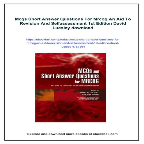 Mcqs Short Answer Questions For Mrcog An Aid To Revision And ...