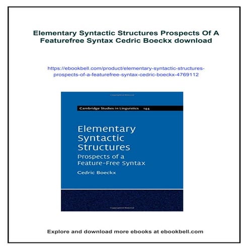 Elementary Syntactic Structures Prospects Of A Featurefree Syntax ...