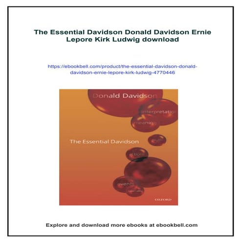 The Essential Davidson Donald Davidson Ernie Lepore Kirk Ludwig | PDF