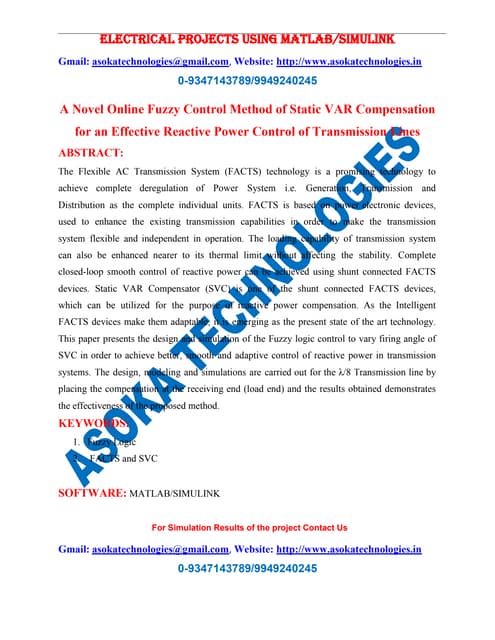A Novel Online Fuzzy Control Method Of Static Var Compensation For An Effective Reactive Power
