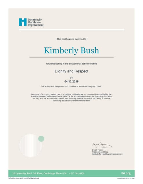IHI Certificate - Teamwork and Communication | PDF