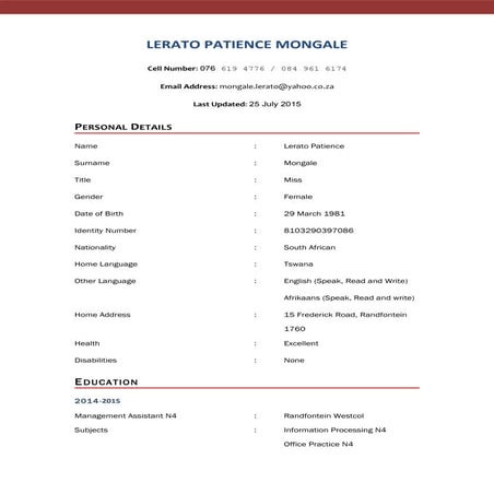 CV-Template LP Mongale | DOC
