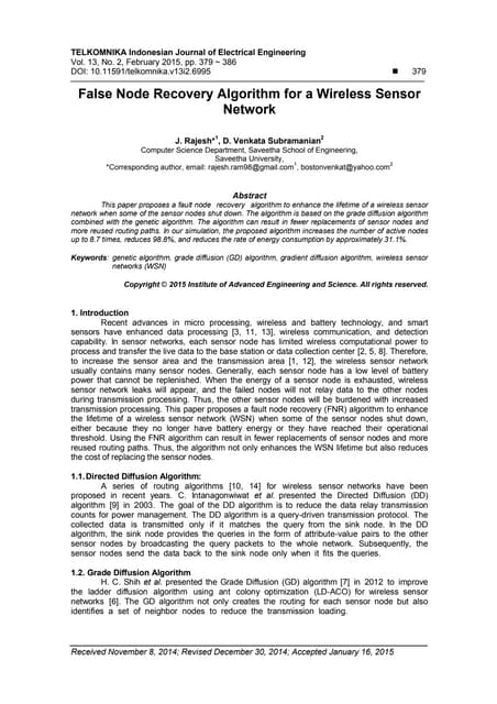 False Node Recovery Algorithm For A Wireless Sensor Network Pdf